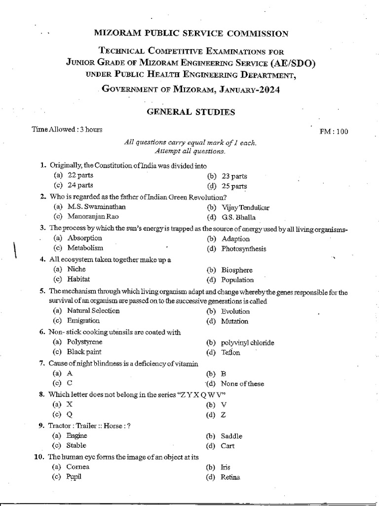 JR Grade of Mes Phe General Stadies 2024 | PDF