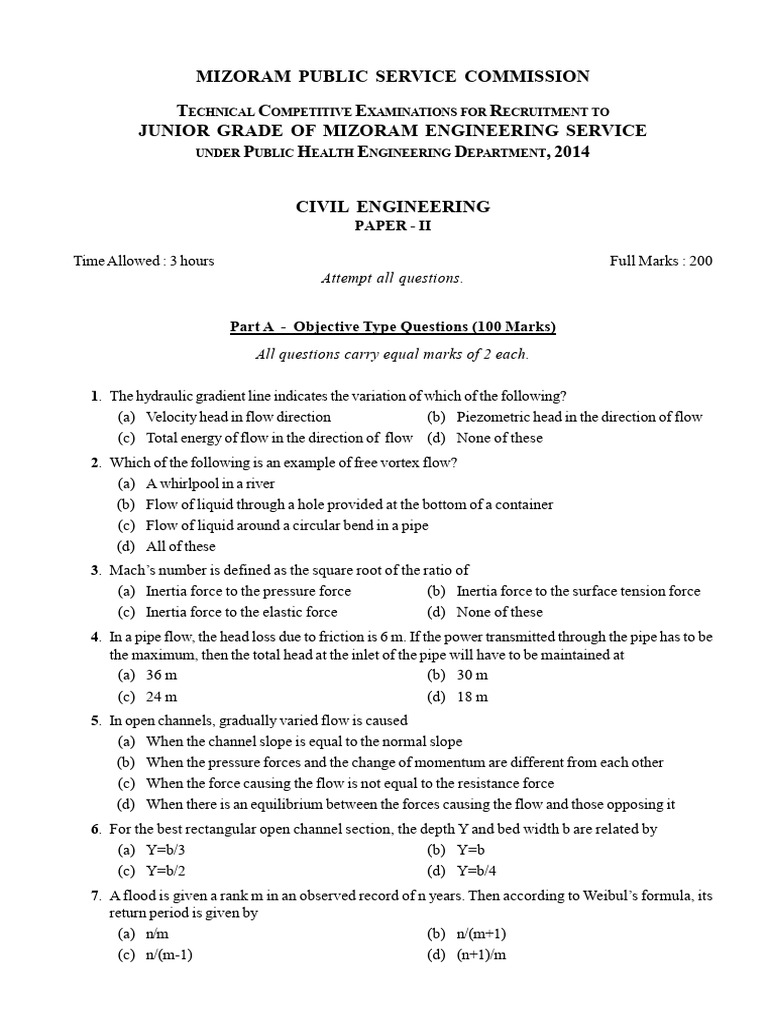 Ae Sdo Phe 2014 Civil Engineering Paper II | PDF | Pump | Force
