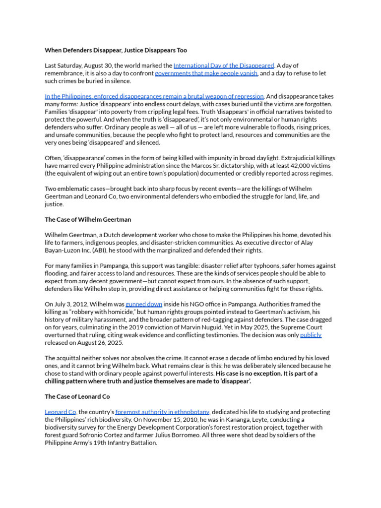 Enforced Disappearances in the Philippines | PDF | Justice | Crime ...