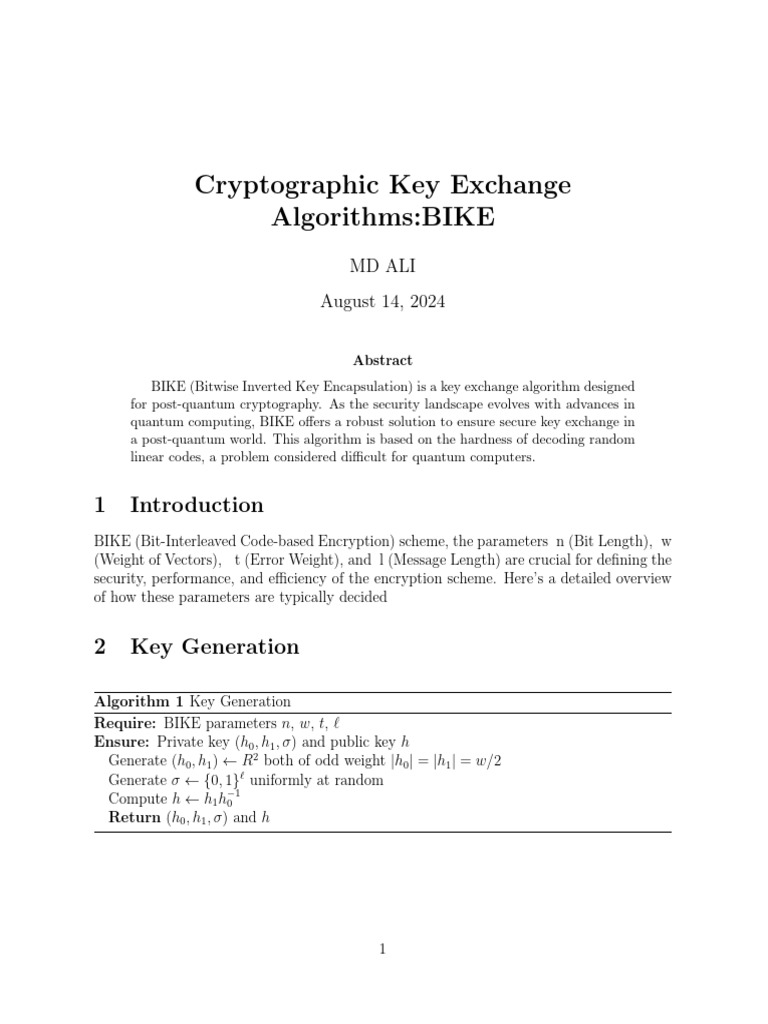 Cryptographic Key Exchange Algorithms BIKE | PDF | Key (Cryptography) | Cryptography
