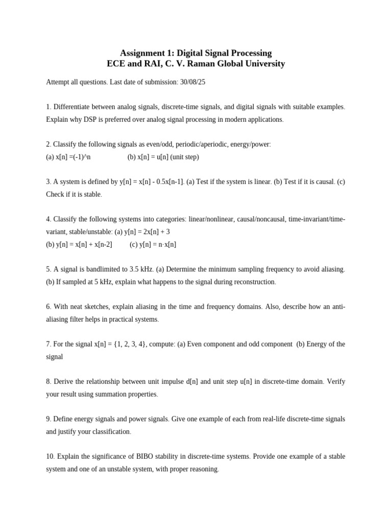 Digital Signal Processing Assignment Guide | PDF