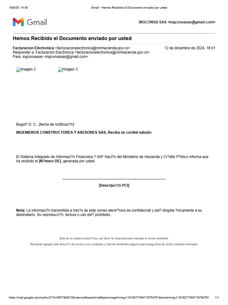 Gmail - Hemos Recibido El Documento Enviado Por Usted INVIAS 1457 | PDF