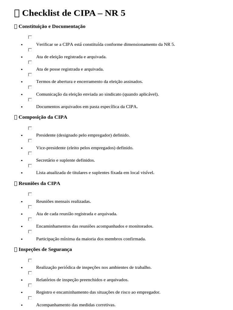 Checklist Completo para CIPA NR 5 | PDF