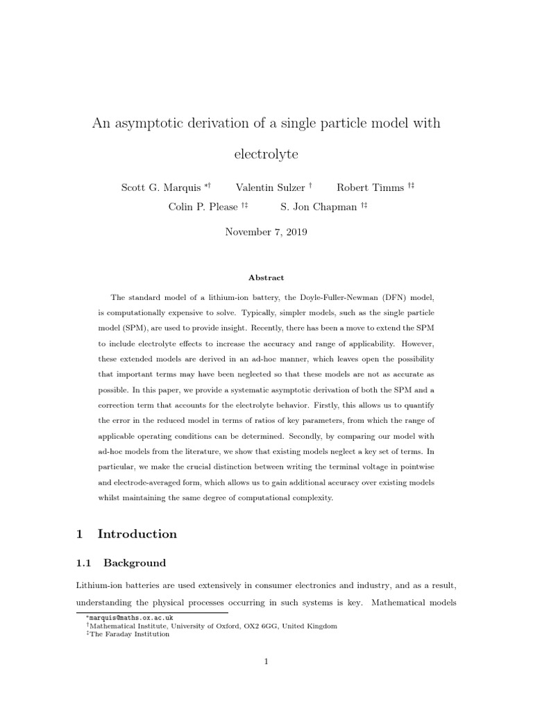 Asymptotic Single Particle Model for Batteries | PDF | Lithium Ion ...