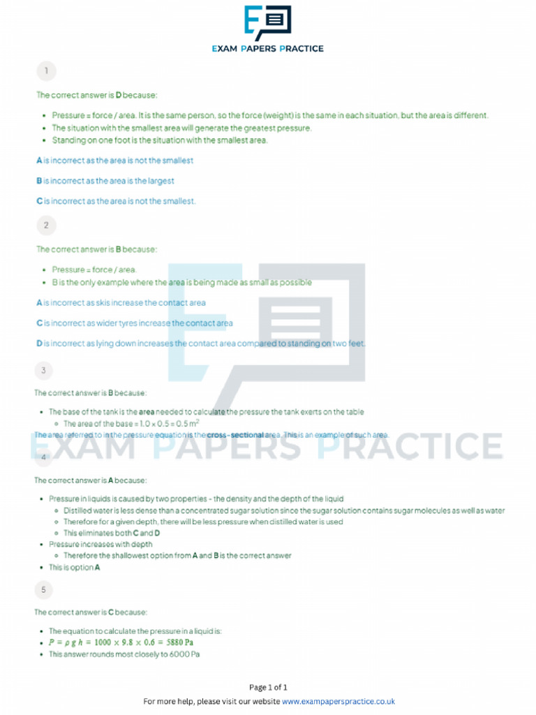 Pressure Mark Scheme PDF | PDF