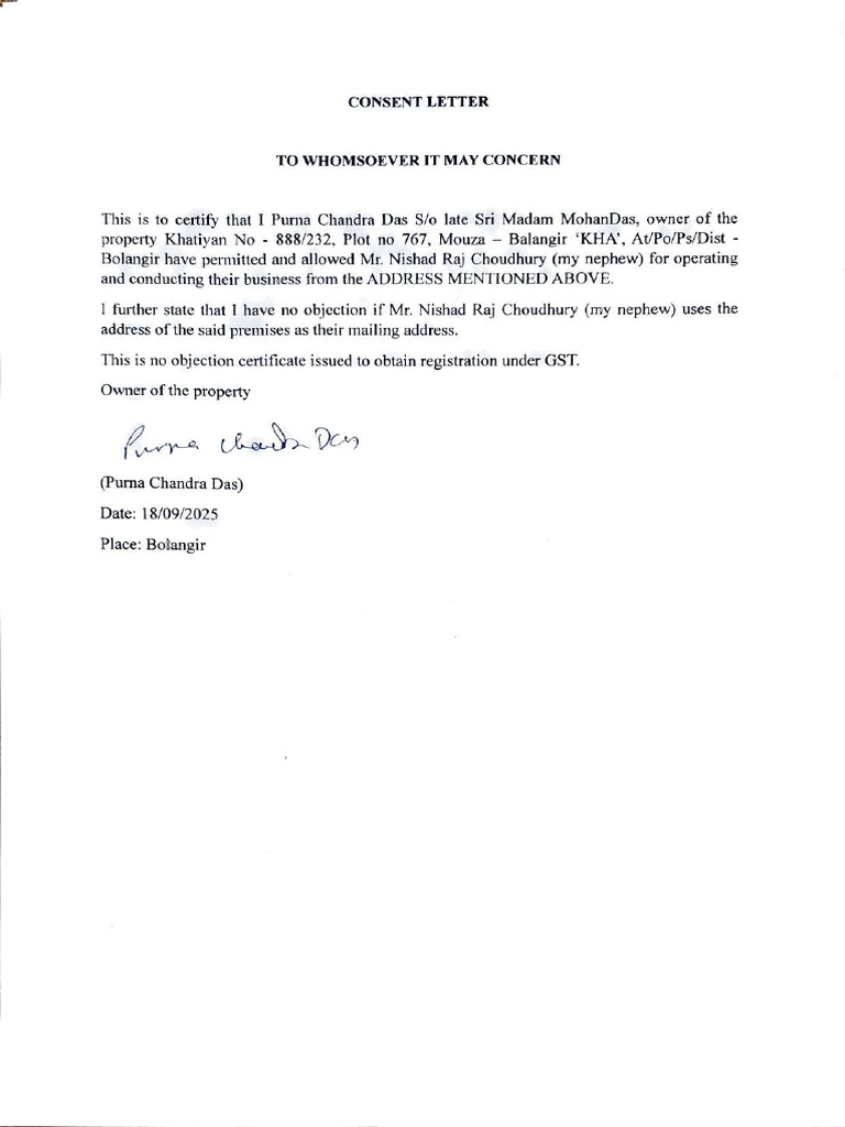 Consent Letter for Business Operation | PDF