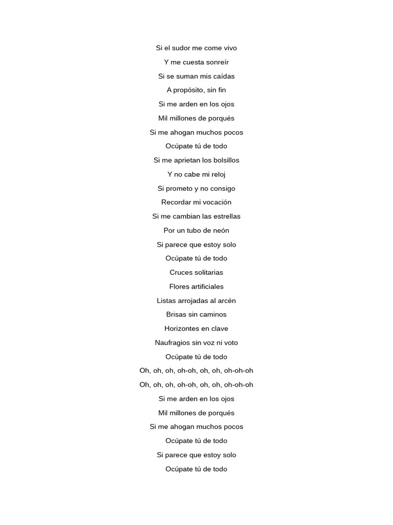 Ocupate Tu de Todo - Letra | PDF
