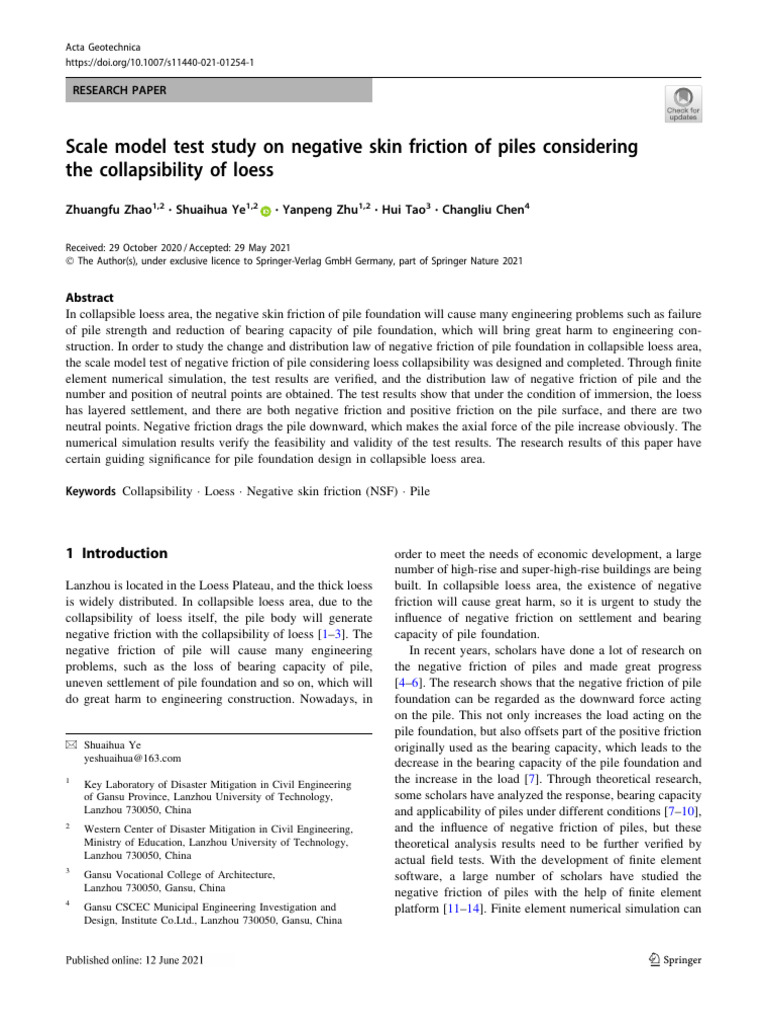 Scale Model Test Study On Negative Skin Friction of Piles Considering ...