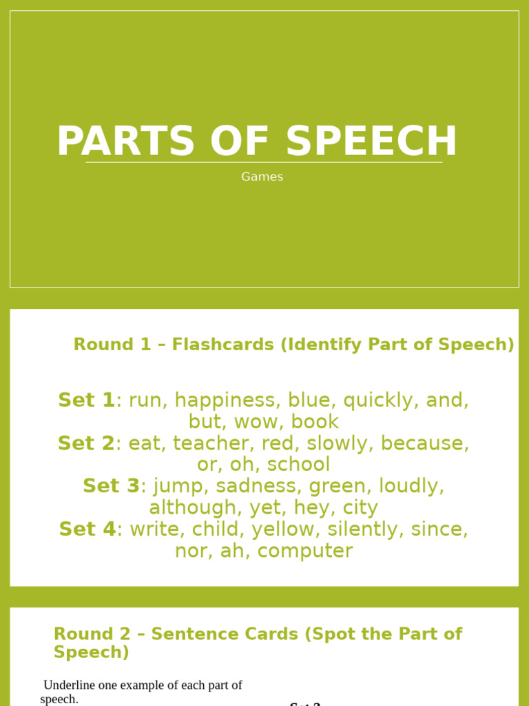 Parts of Speech Learning Activities | PDF