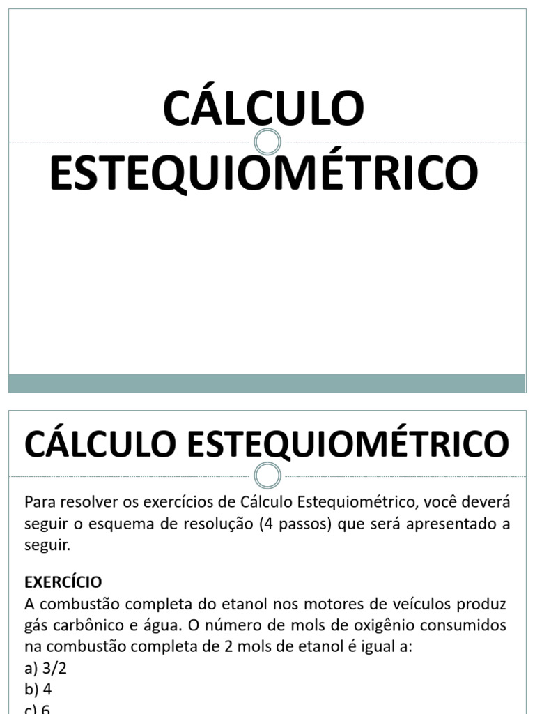 Cálculo Estequiométrico Simplificado | PDF | Estequiometria | Mol (unidade)
