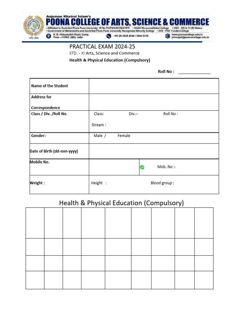 Poona College XI -PHYSICAL Practical Form 2024-24 5 FINAL March 20245( | PDF