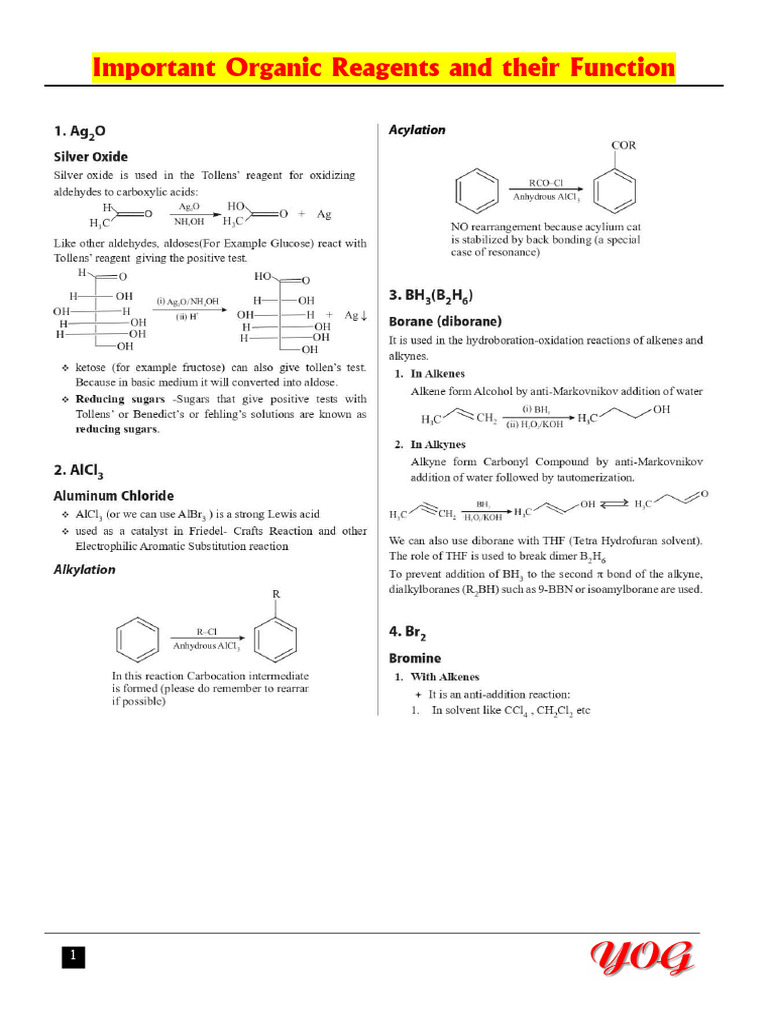 Imp Organic Reagents and Their Function - Yog | PDF