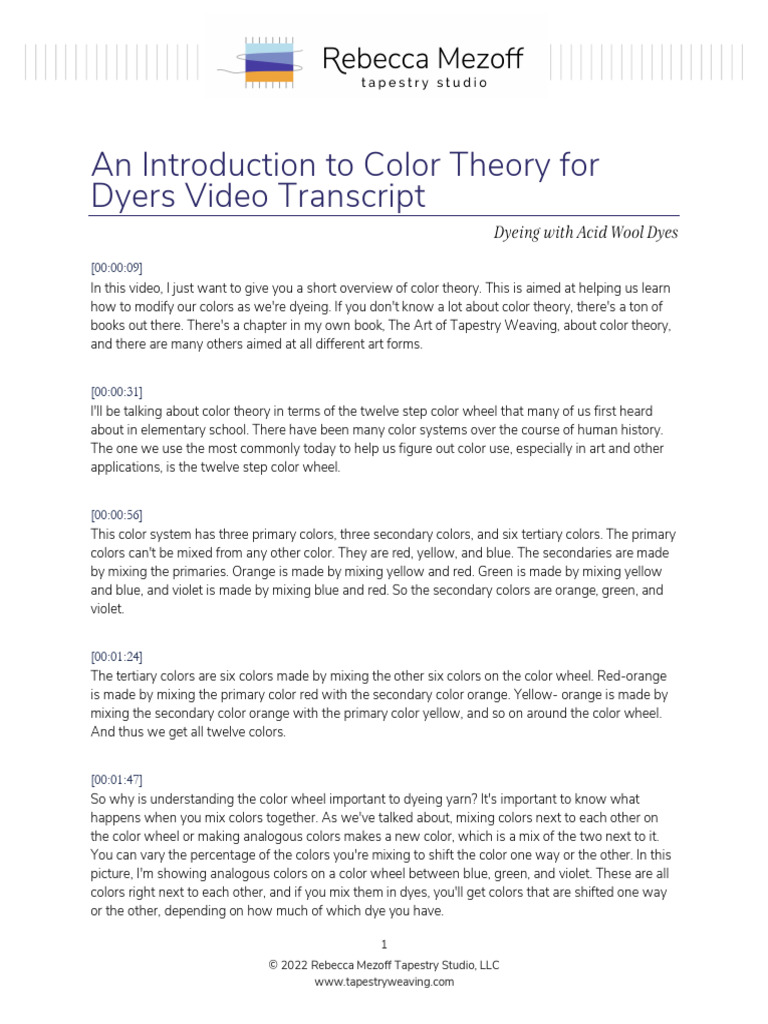 An Introduction To Color Theory For Dyers Video Transcript | PDF ...