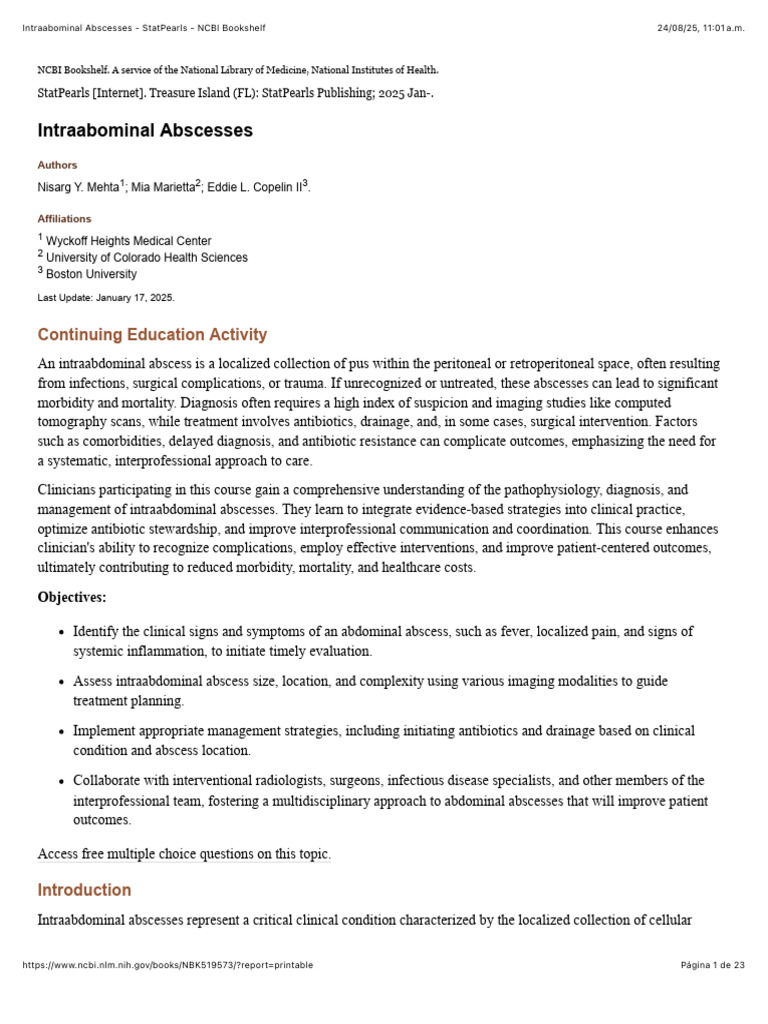 Intraabominal Abscesses - StatPearls - NCBI Bookshelf | PDF | Medical ...