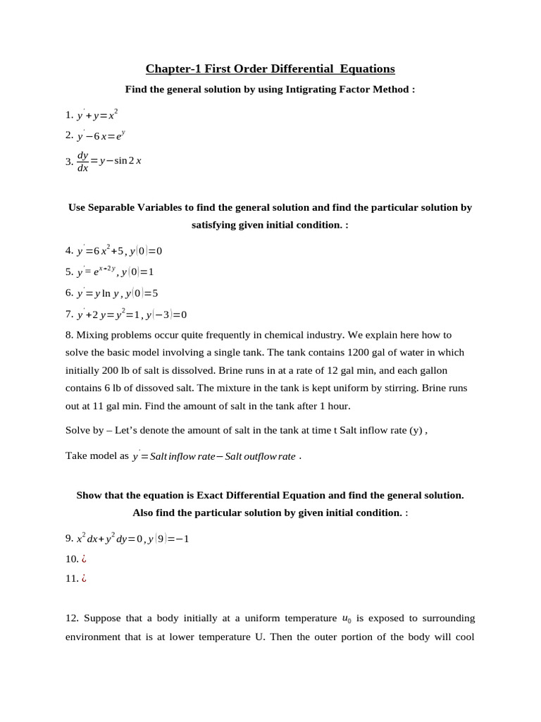 Assignment Maths First Order ODE | PDF | Equations | Continuum Mechanics