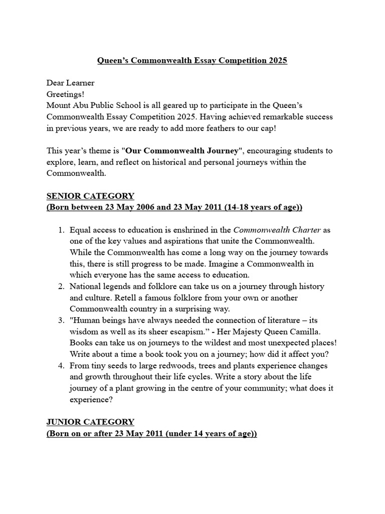 Queen's Commonwealth Essay Competition 2025 | PDF