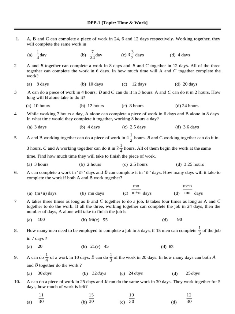 DPP Mat Ixth Time & Work 2 | PDF | Chess Theory | Chess Openings