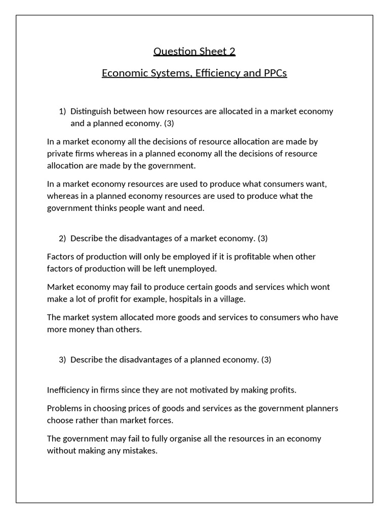 2 Question Sheet 2 Econ Systems, Efficiency A | PDF | Opportunity Cost ...