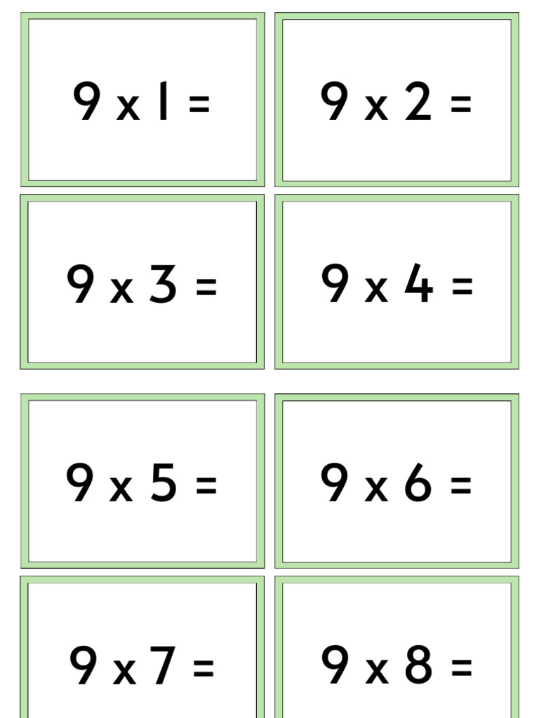 9x Times Tables Multiplication Flashcards | PDF