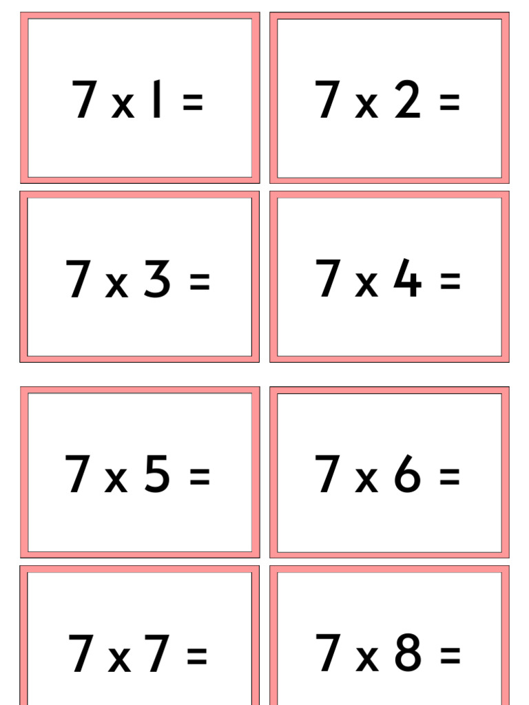7x Times Tables Multiplication Flashcards | PDF