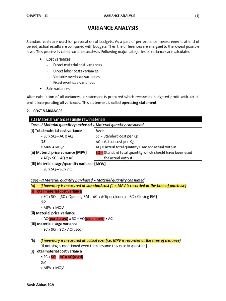 Chap 11 - Variance Analysis | PDF | Labour Economics | Variance