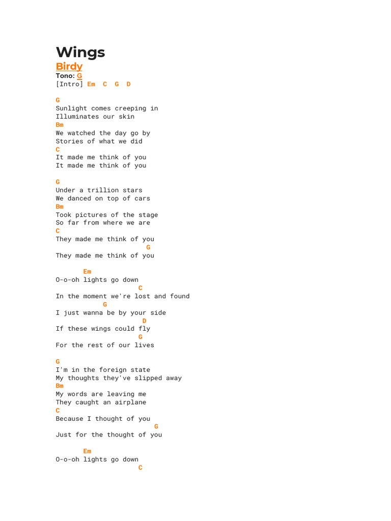 "Wings Lyrics by Birdy" | PDF