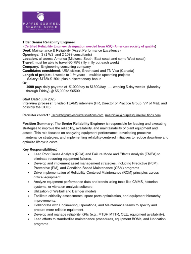 Maintenance Reliability SME 062725 | PDF | Reliability Engineering | Systems Engineering