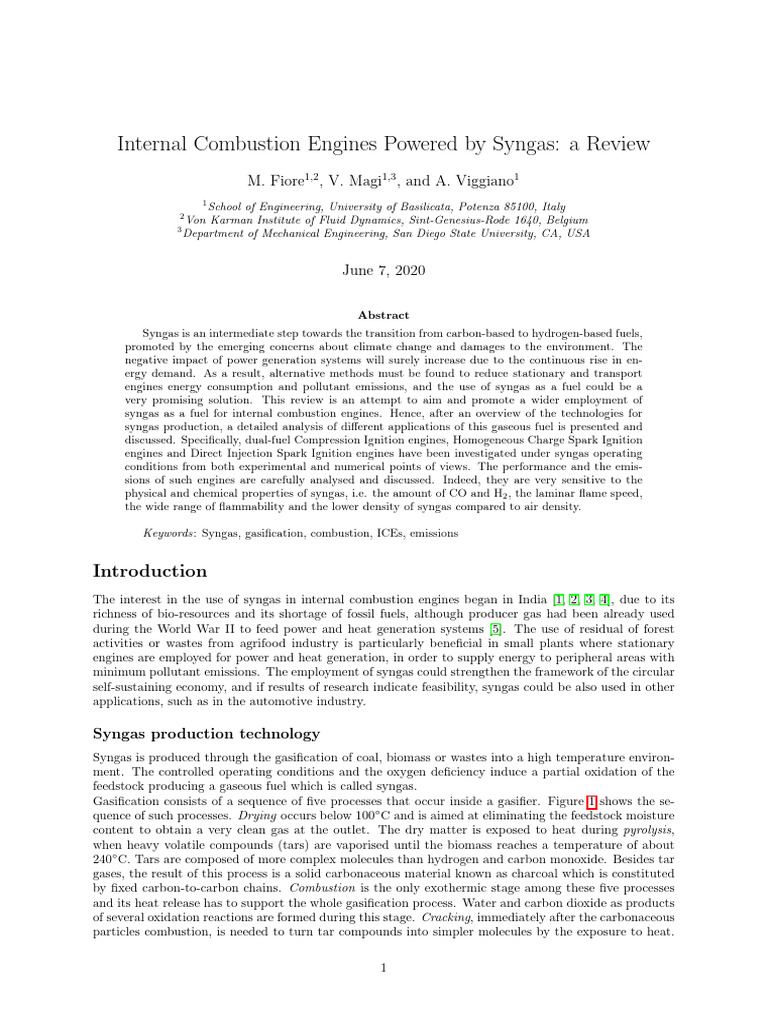 Internal Combustion Engines Powered by Syngas - A Review | PDF ...