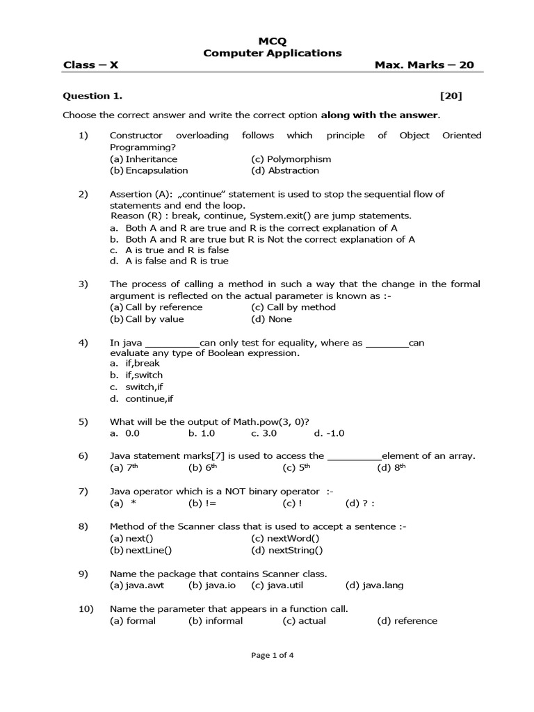 CLASS 10 - SAMPLE MCQs Computers | PDF | Method (Computer Programming) | Parameter (Computer ...