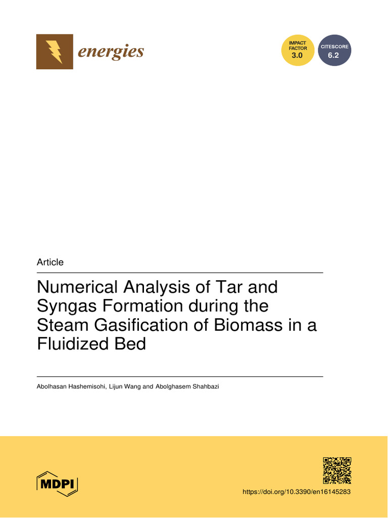 Numerical Analysis of Tar and Syngas Formation During The Steam ...