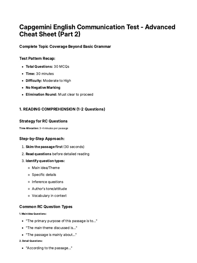 Capgemini English Advanced Cheat Sheet | PDF | Verb | Adjective
