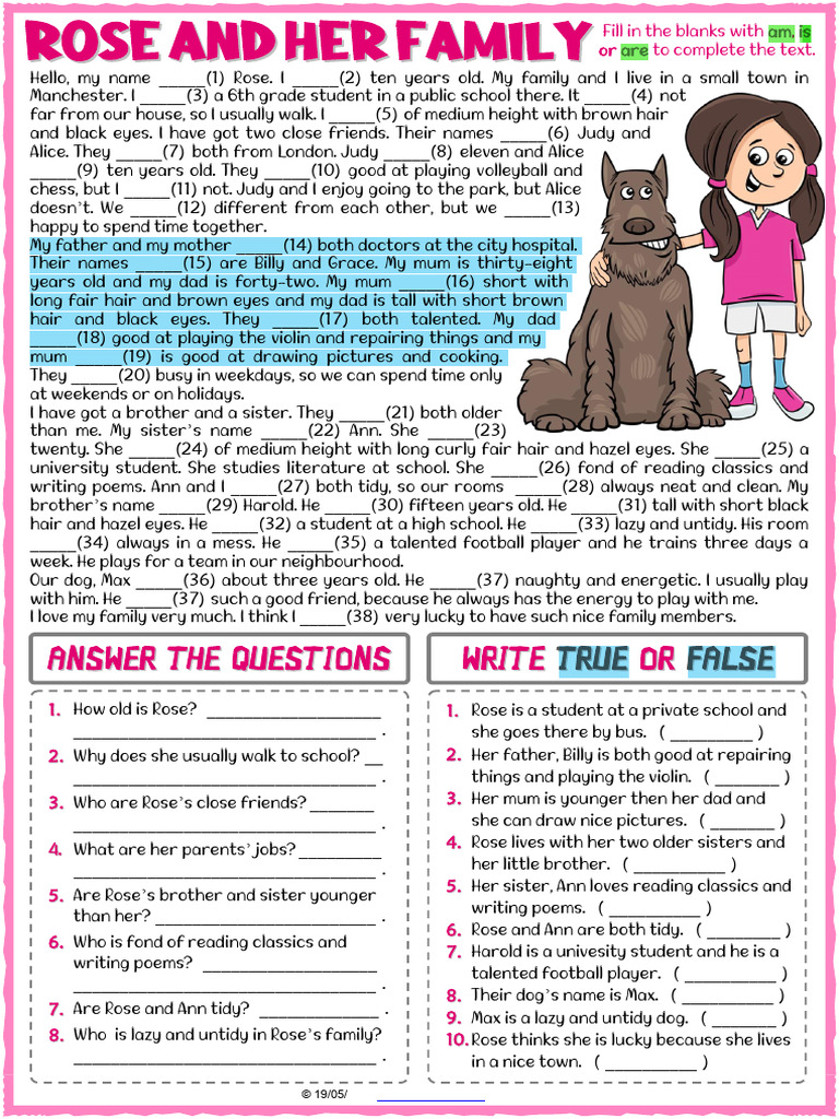 Rose and Her Family: Reading Comprehension | PDF | Chess Openings ...
