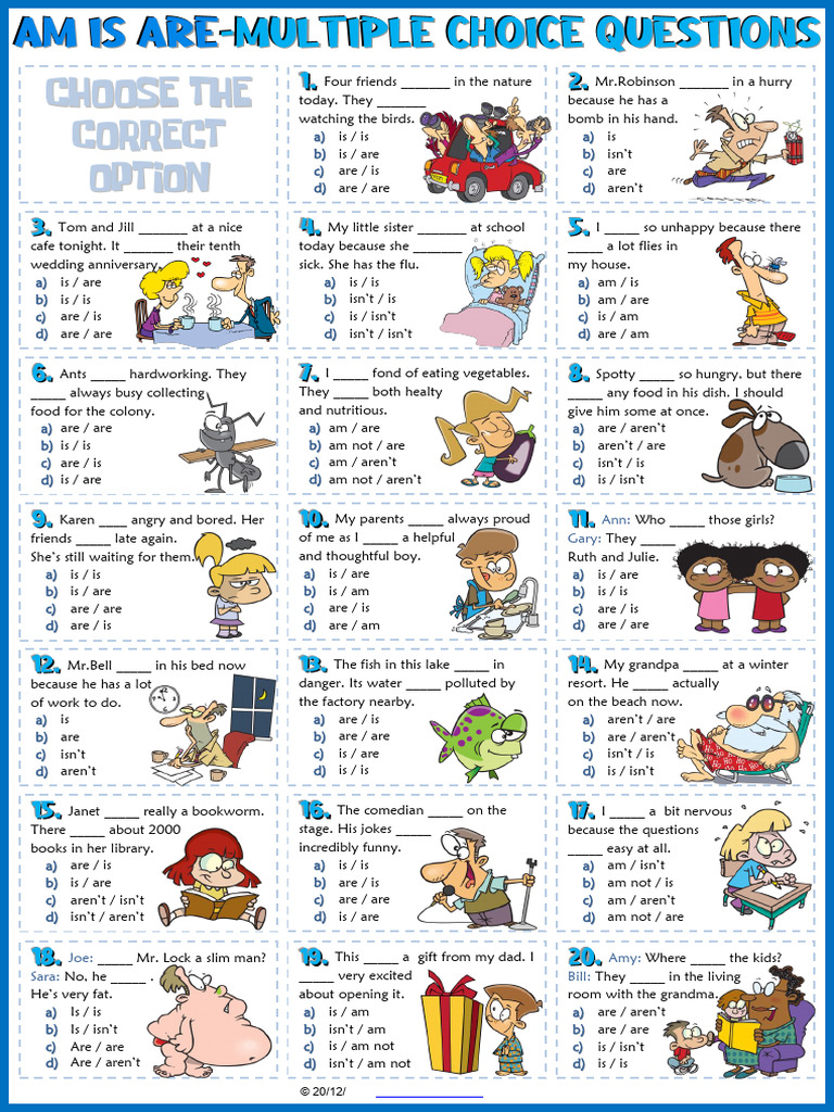 Am Is Are Esl Printable Multiple Choice Questions Worksheet | PDF