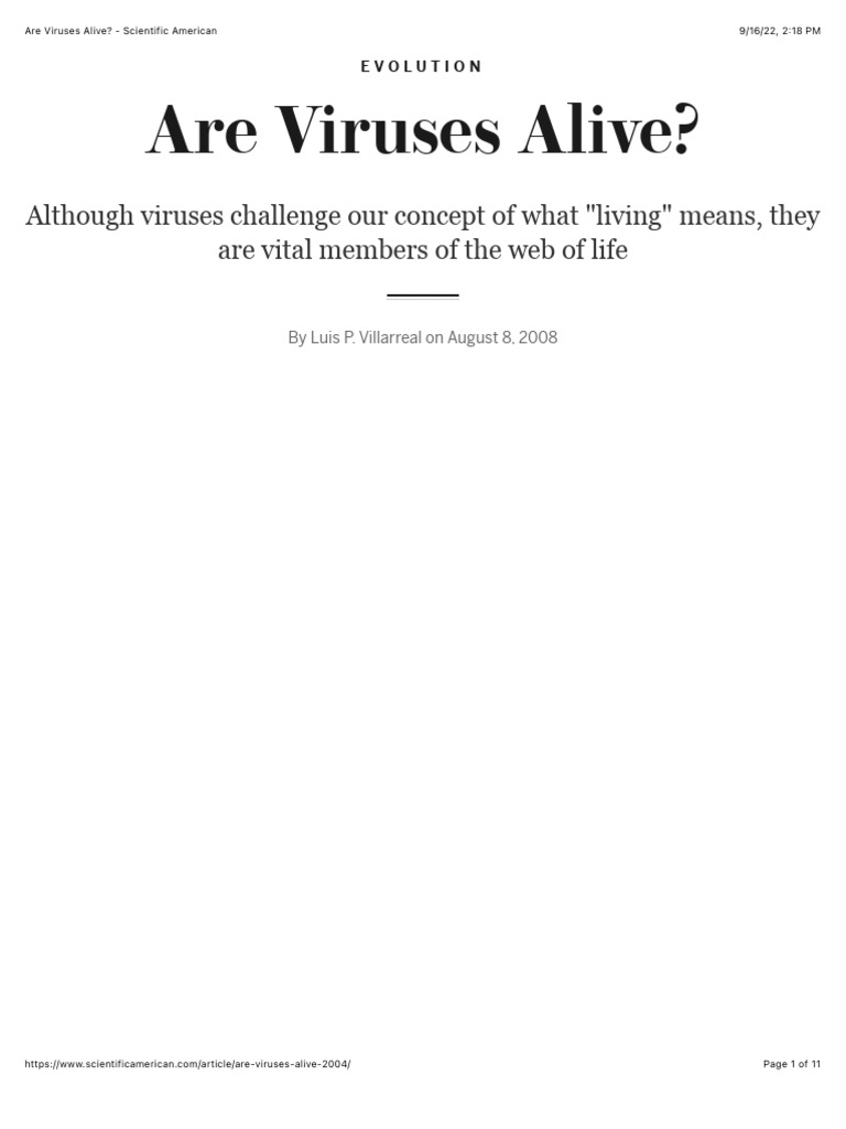 Are Viruses Alive - Scientific American-1 | PDF | Virus | Gene