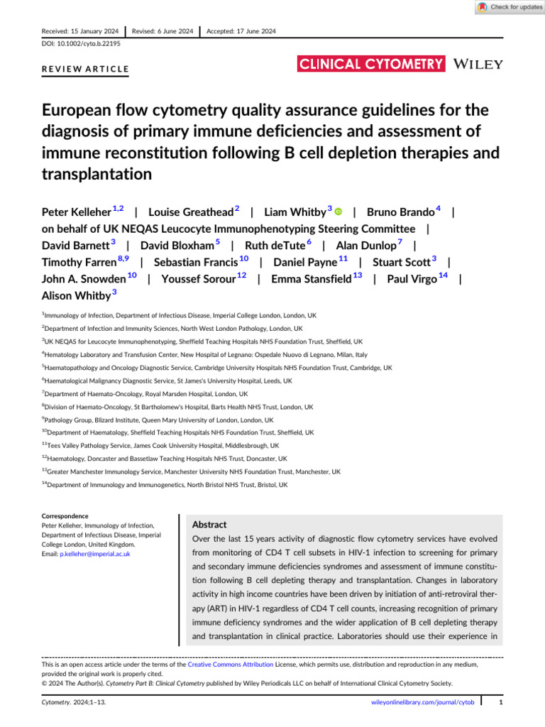 Cytometry Part B Clinical - 2024 - Kelleher - European Flow Cytometry Quality Assurance ...