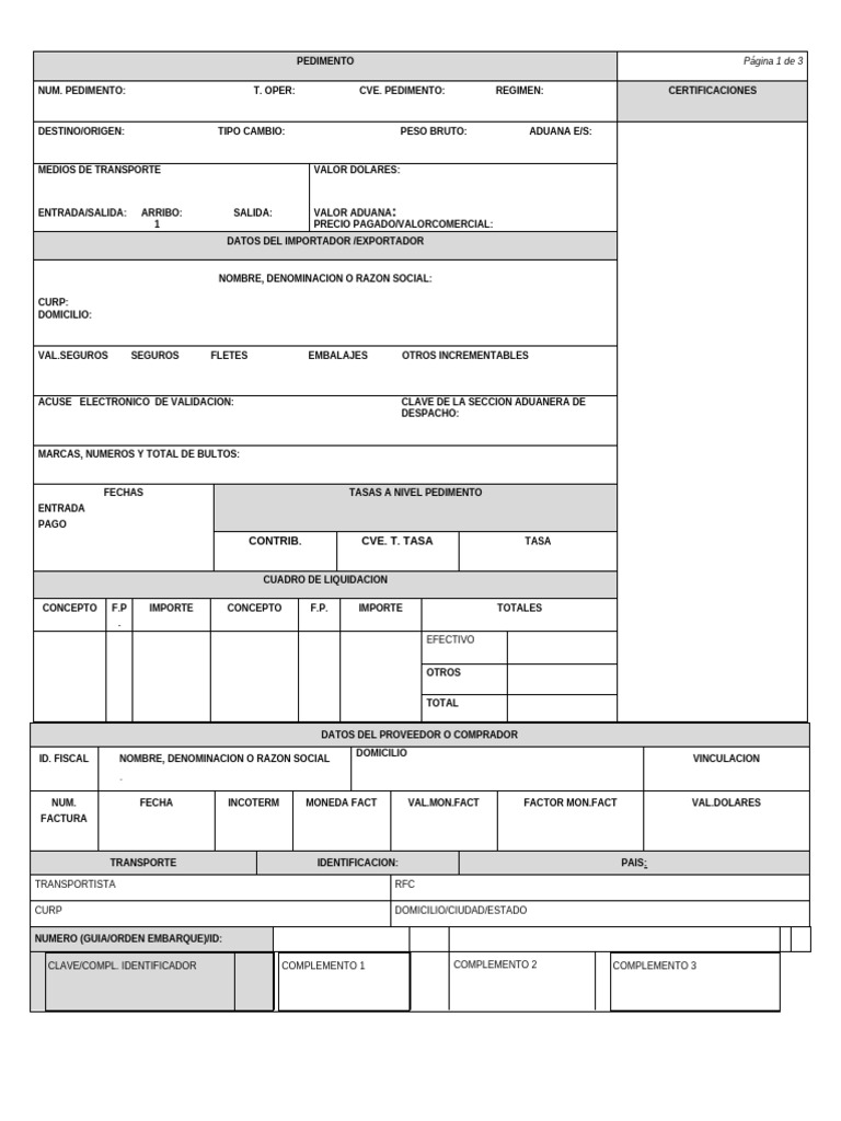 Formato de Pedimento Aduanero | PDF | aduana | El comercio internacional