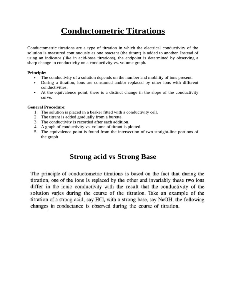 Conductometric Titrations | PDF | Titration | Chemistry
