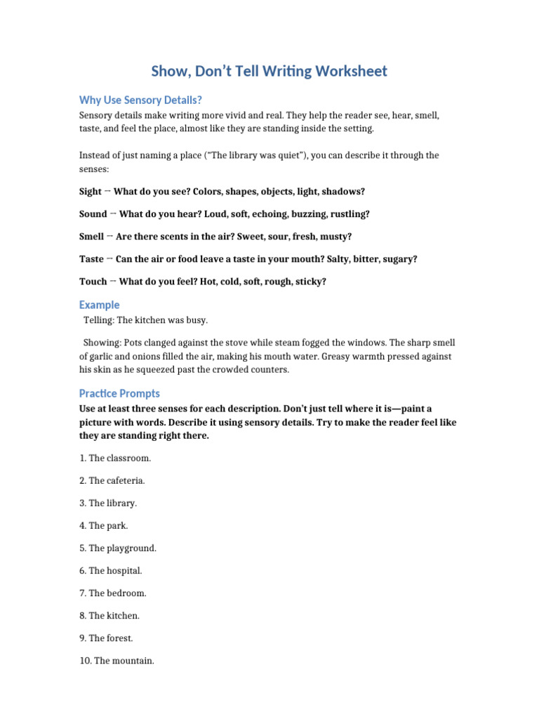 Sensory Writing Techniques Worksheet | PDF