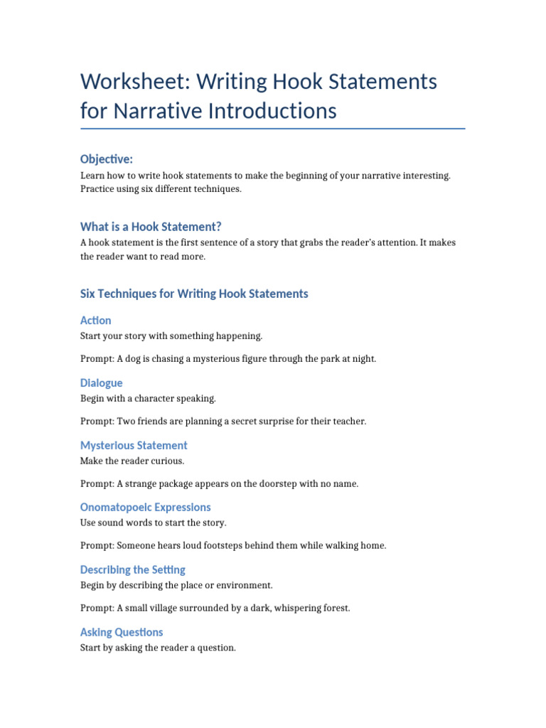 Writing Hooks for Narrative Essays | PDF