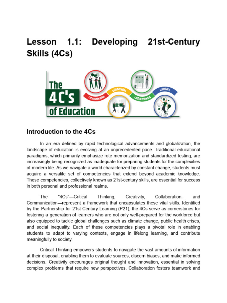 Mastering 21st-Century Skills: The 4Cs | PDF | Critical Thinking ...