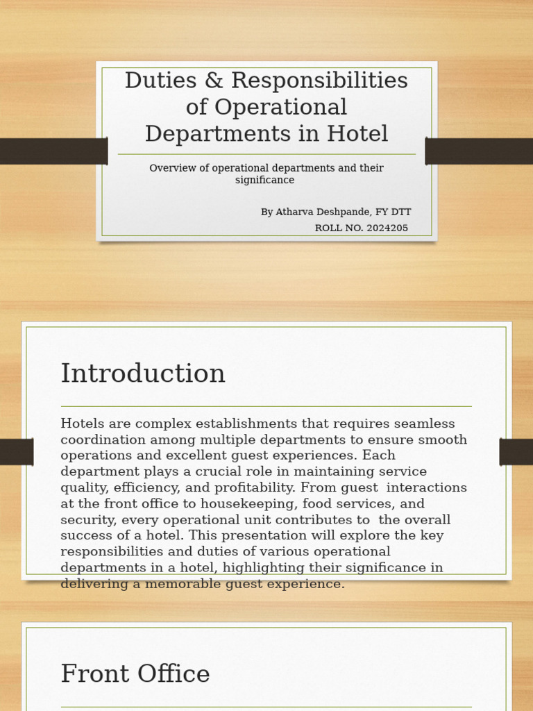 Hotel Operational Departments Overview | PDF | Hotel