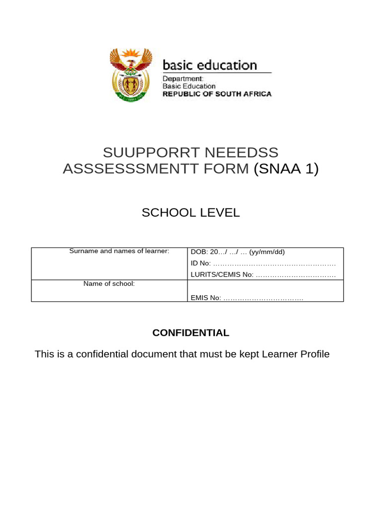 SNA1 Support Needs Assessment Form | PDF | Learning | Educational ...