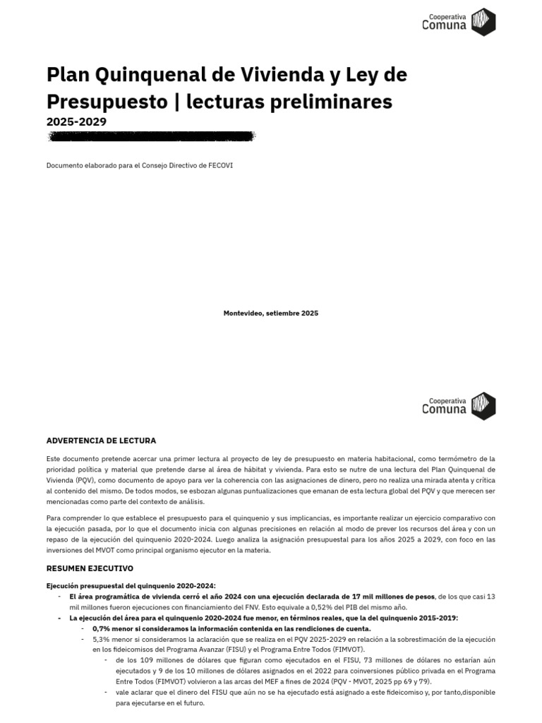 Análisis del PQV y Presupuesto 2025-2029 | PDF | Presupuesto | Inversiones