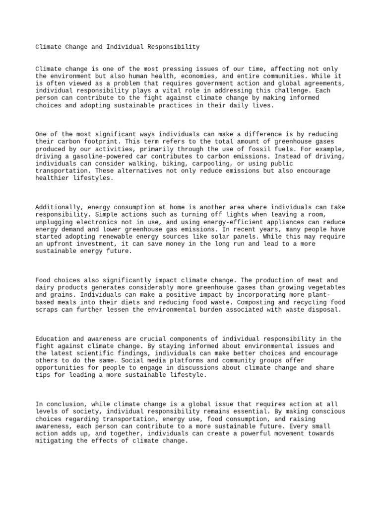 Climate Change and Individual Responsibility | PDF | Climate Change ...