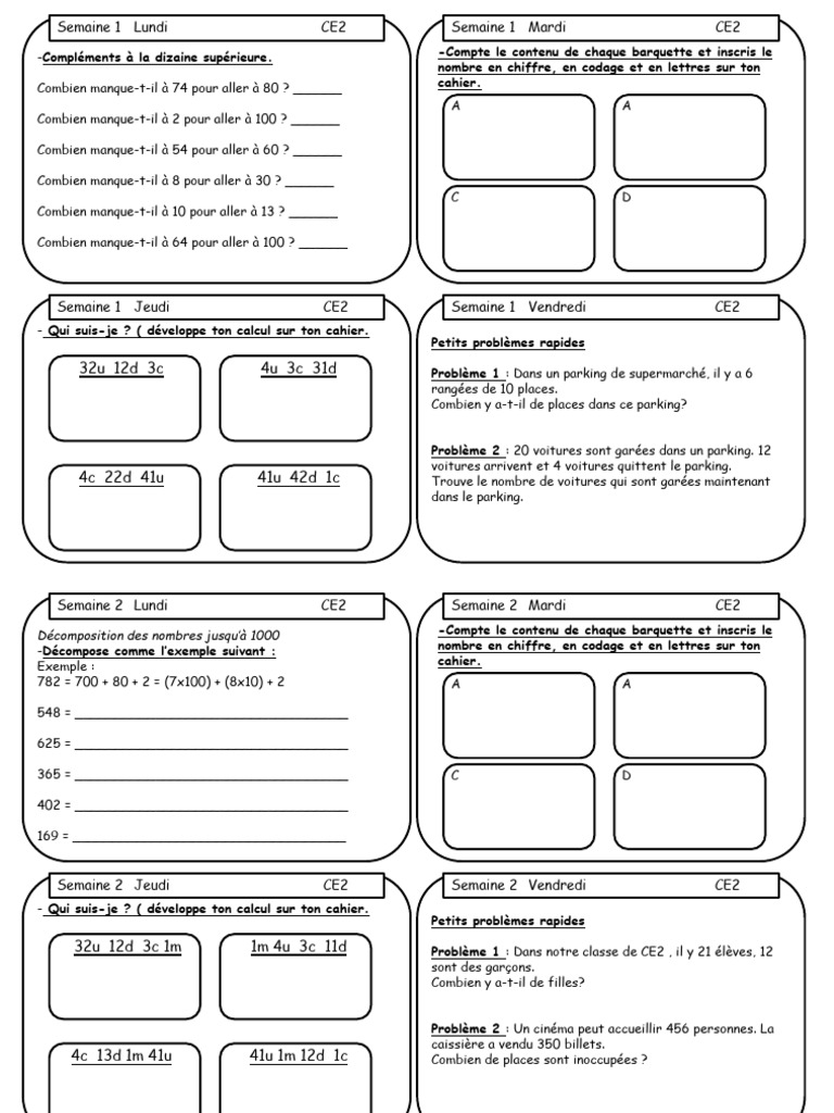 Rituel de Maths CE2 : Semaine 1-10 | PDF