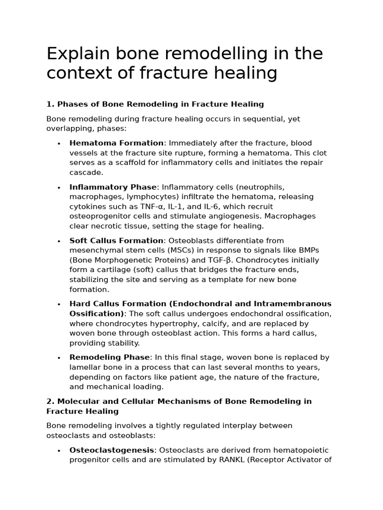 Non Union and Bone Remodelling in The Context of Fracture Healing | PDF ...