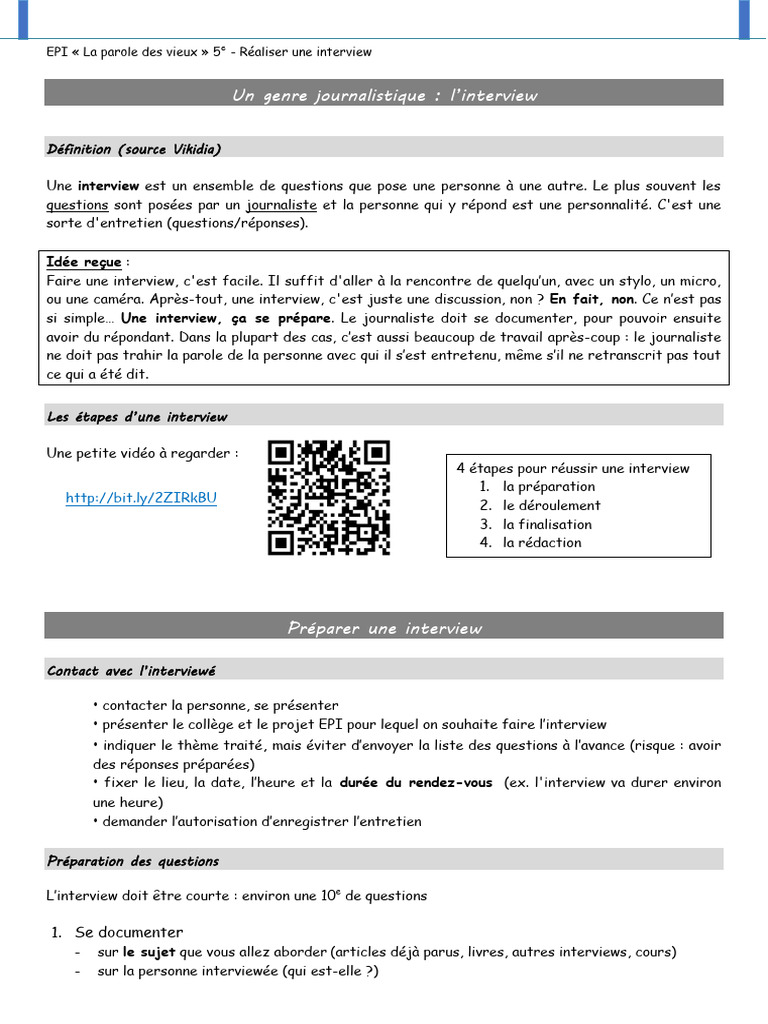 Guide pour réaliser une interview efficace | PDF
