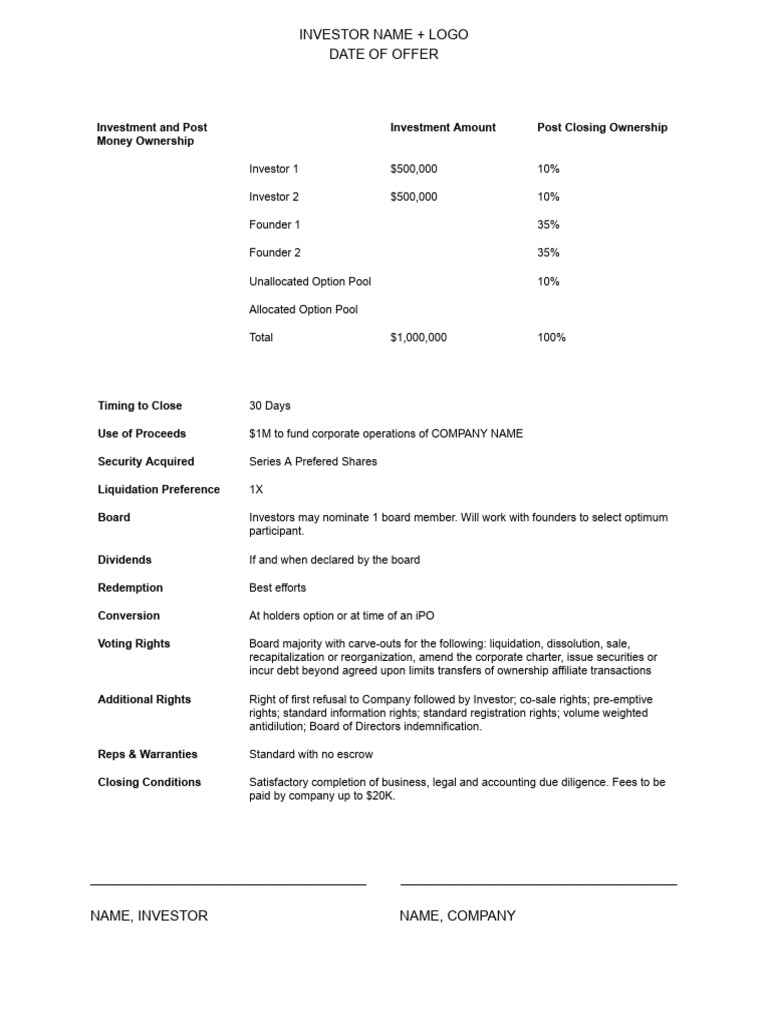 One Page Term Sheet Template | PDF