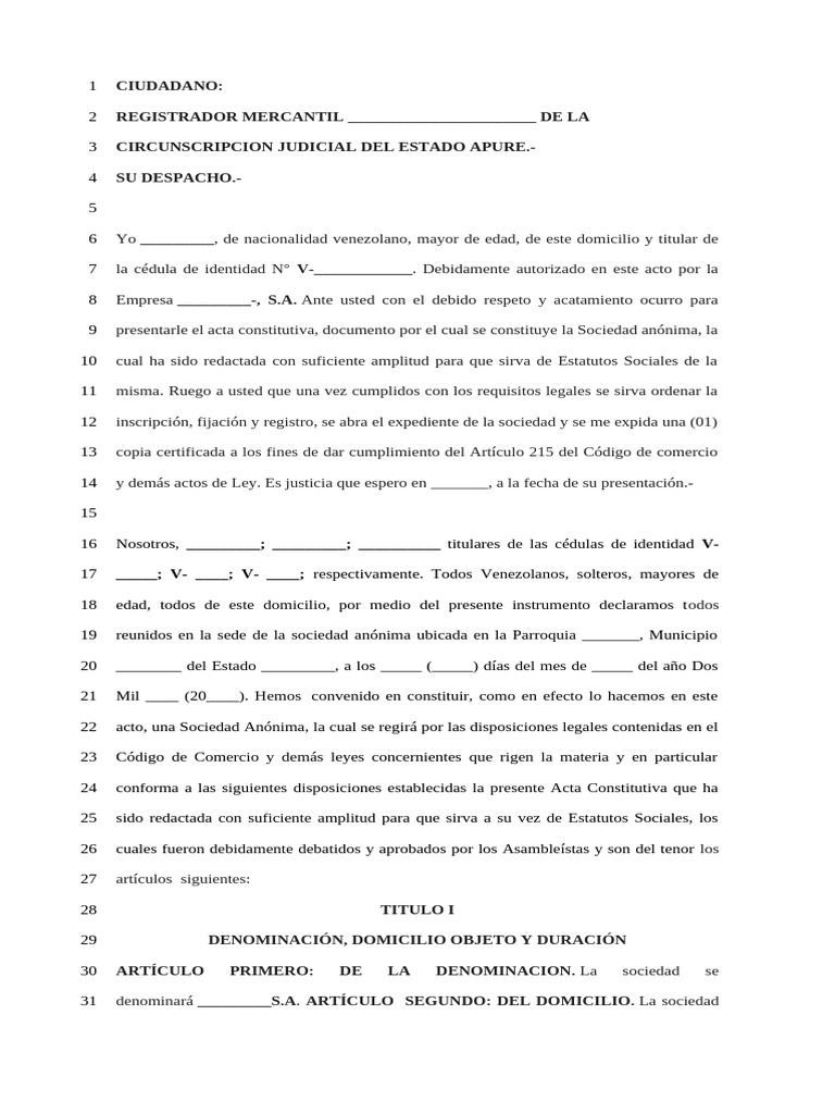 220457013-Modelo-de-Acta-Constitutiva-y-Estatutos-Para-Sociedad-Anonima | PDF | Compartir ...