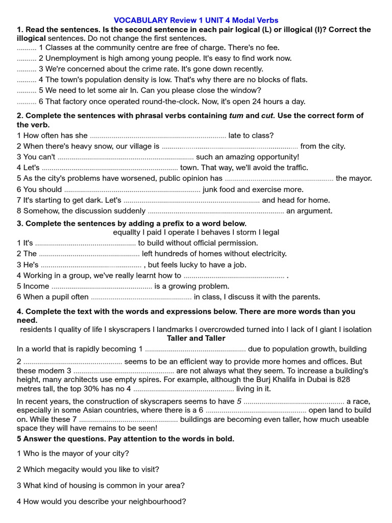Vocabulary Review: Modal Verbs & Phrasal Verbs | PDF | Grammar ...